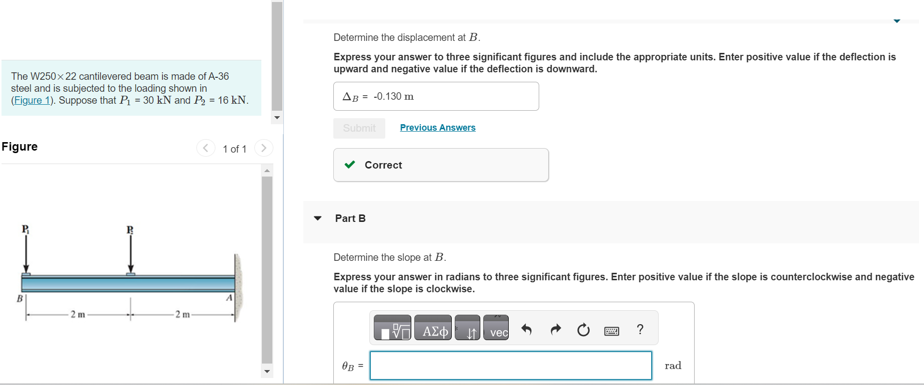 Solved Determine the displacement at B.Express your answer | Chegg.com