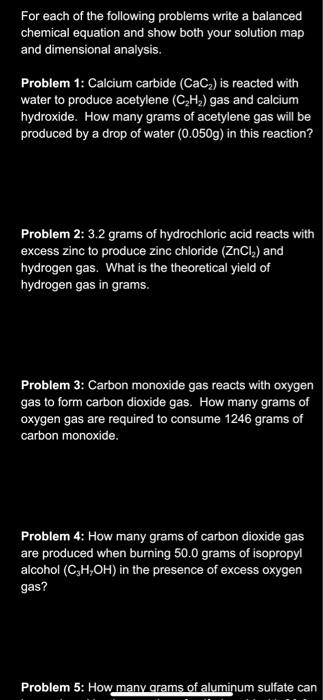Solved For each of the following problems write a balanced | Chegg.com