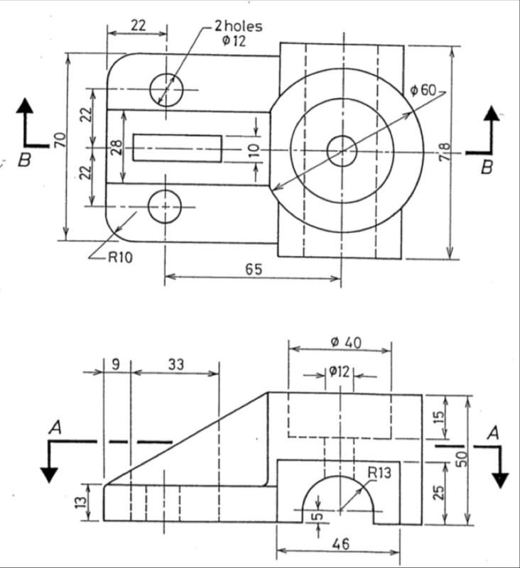Solved Draw the right view and the section view | Chegg.com
