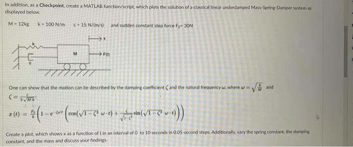 Solved In Addition As A Checkpoint Create A Matlab 