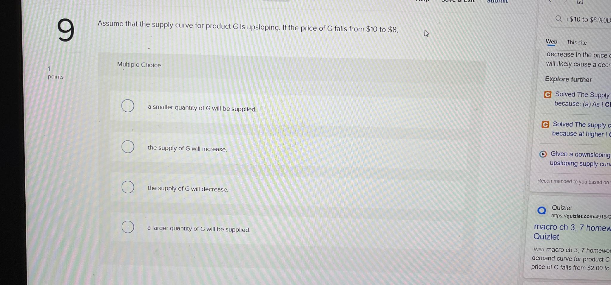 Solved Assume that the supply curve for product G ﻿is | Chegg.com