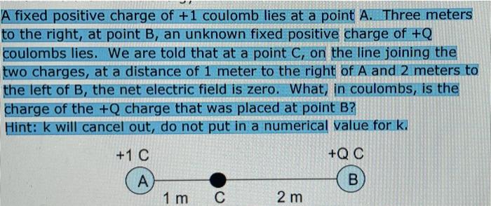 Solved A fixed positive charge of +1 coulomb lies at a point | Chegg.com