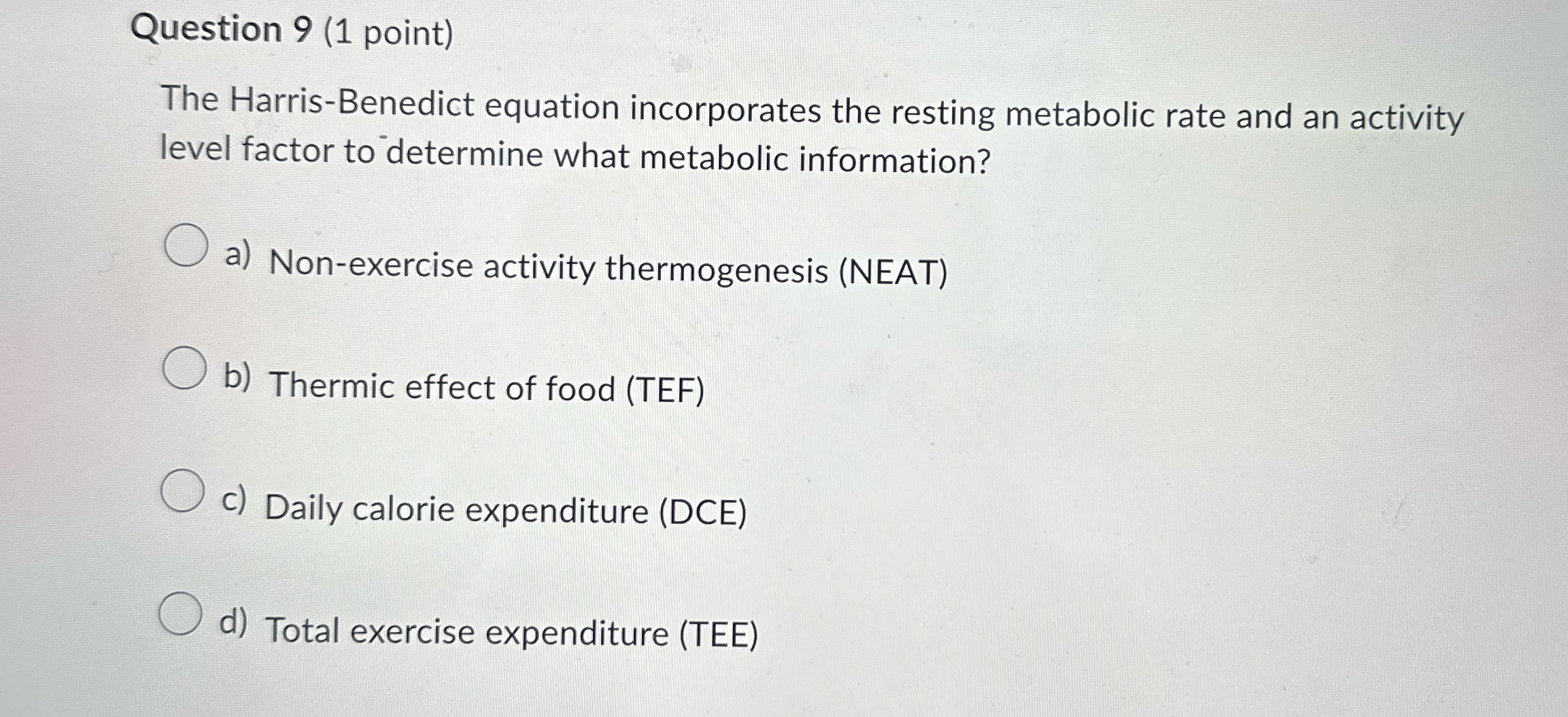 Solved Question 9 (1 ﻿point)The Harris-Benedict equation | Chegg.com