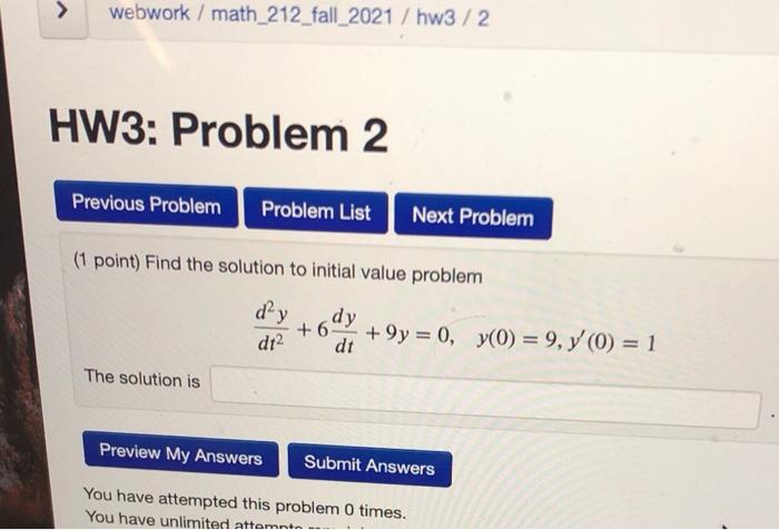 Solved > webwork / math_212_fall_2021 /hw3 / 2 HW3: Problem | Chegg.com