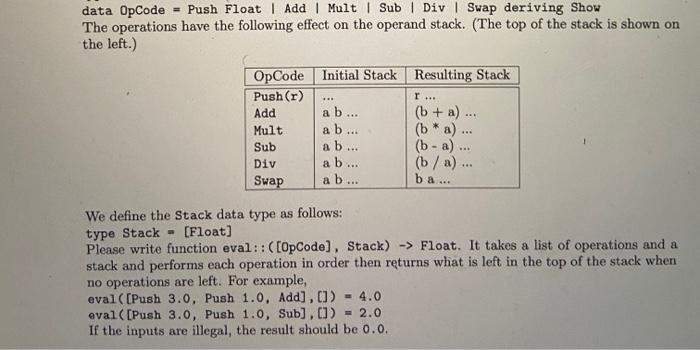 Solved data OpCode = Push Float Add | Mult | Sub | Div | | Chegg.com