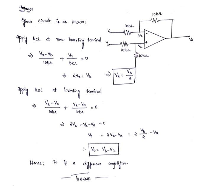 Solved PART (2) DIFFERENCE AMPLIFIER The circuit shown in | Chegg.com