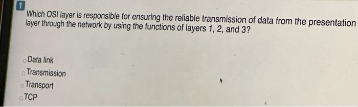 Solved Which OSI layer is responsible for ensuring the | Chegg.com