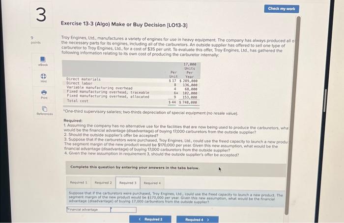 Solved Exercise 13-3 (Algo) Make or Buy Decision [LO13-3] | Chegg.com