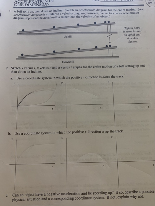 Solved HW- ACCELERATIC ONE DIMENSION 1. A ball rolls up, | Chegg.com