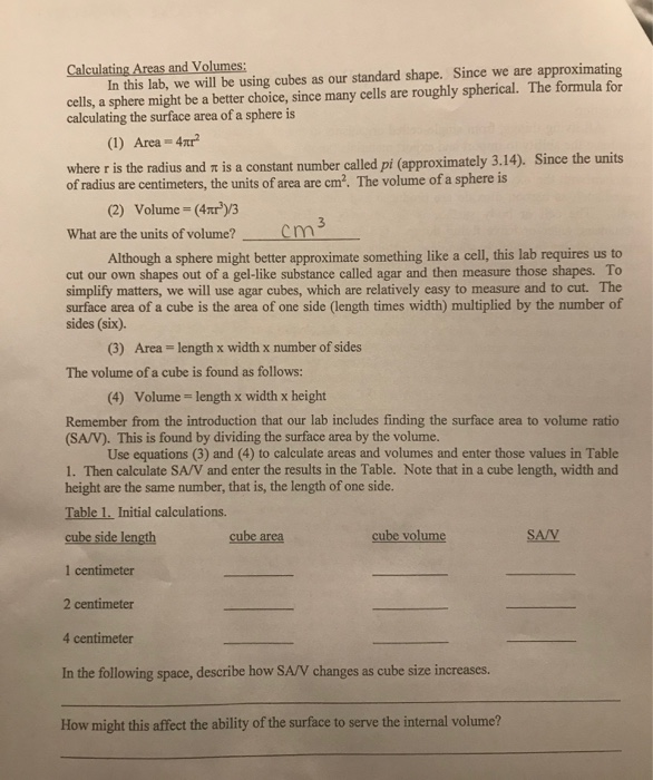 Solved Calculating Areas and Volumes: In this lab, we will | Chegg.com