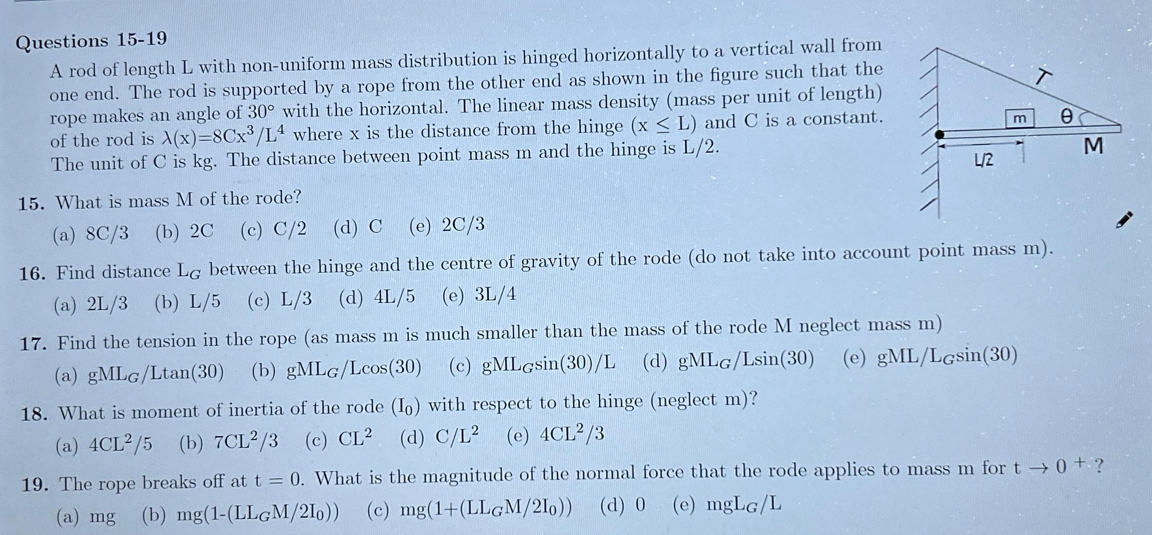 Solved Questions 15-19A rod of length L ﻿with non-uniform | Chegg.com