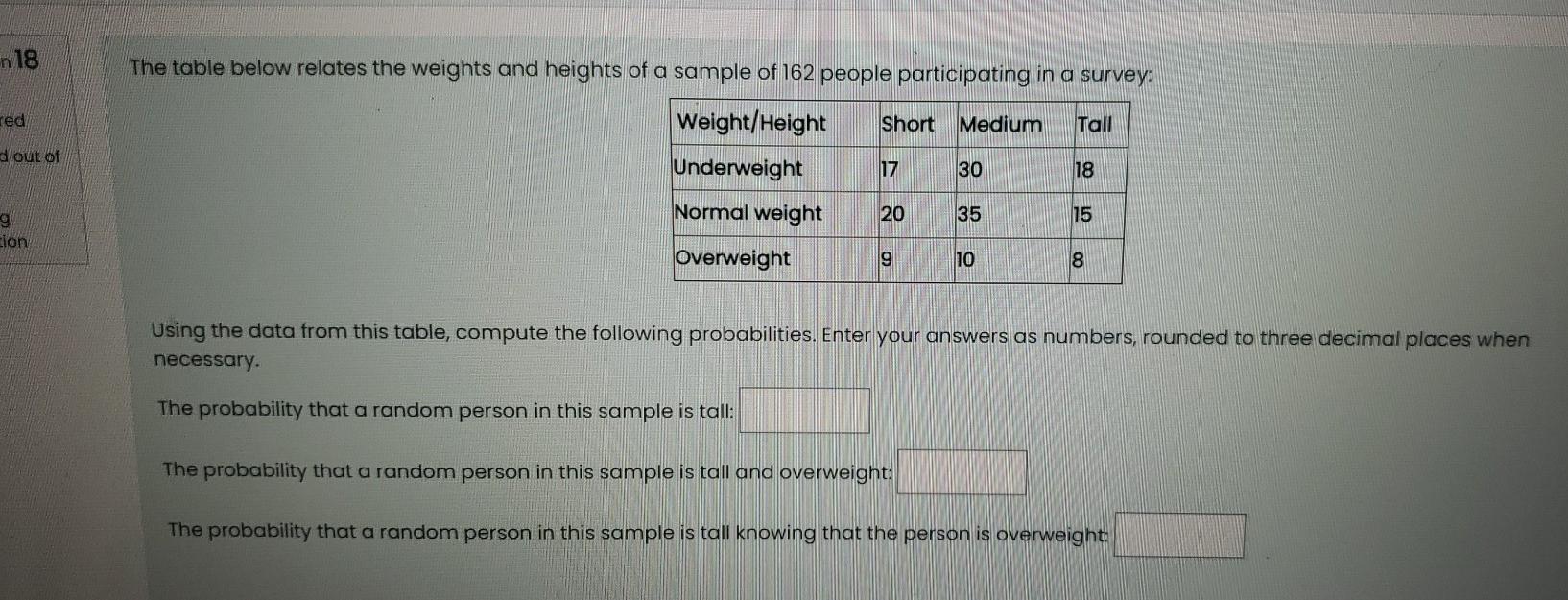 Solved n18 The table below relates the weights and heights | Chegg.com