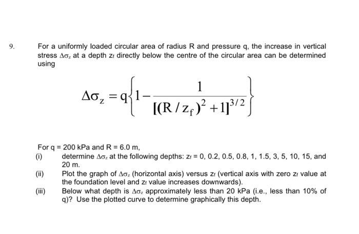 Solved For a uniformly loaded circular area of radius R and | Chegg.com