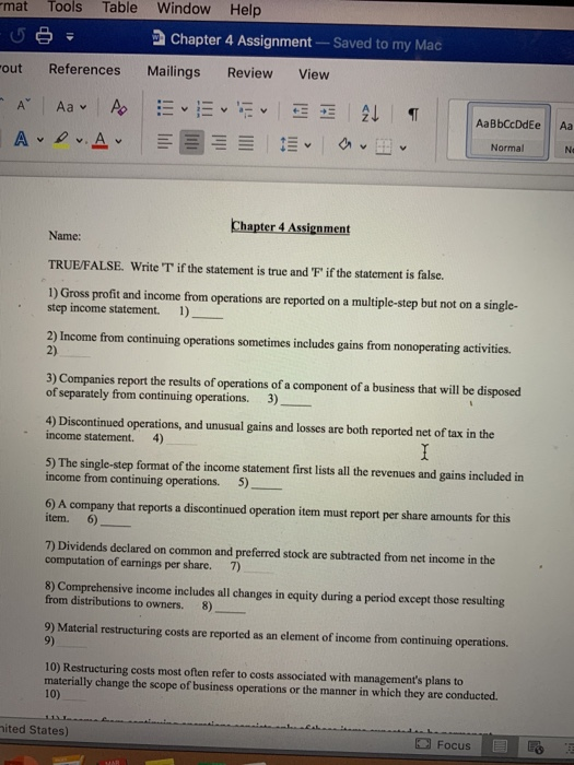 Solved mat Tools Table Window Help Chapter 4 Assignment - | Chegg.com