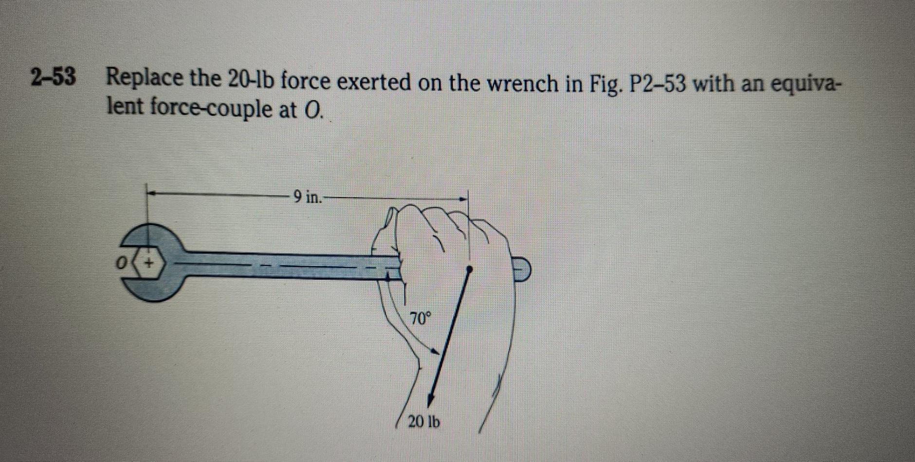 Solved 2-53 Replace the 20-lb force exerted on the wrench in | Chegg.com