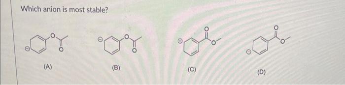 Solved Which anion is most stable? | Chegg.com