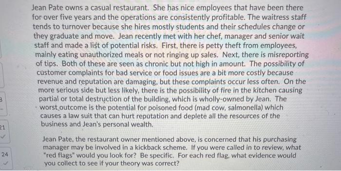 Jean Pate owns a casual restaurant. She has nice | Chegg.com