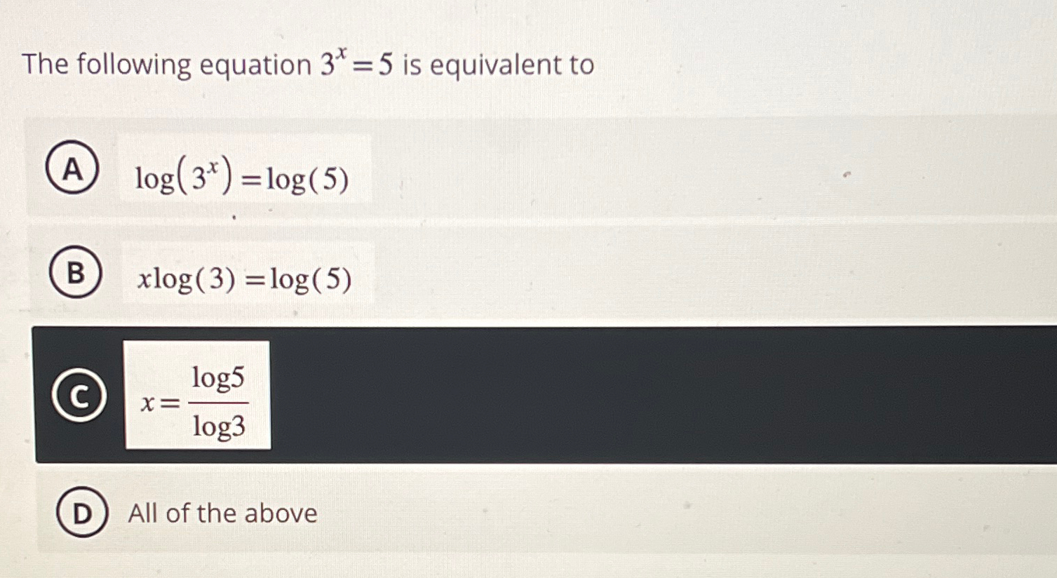 Solved The following equation 3x=5 ﻿is equivalent | Chegg.com