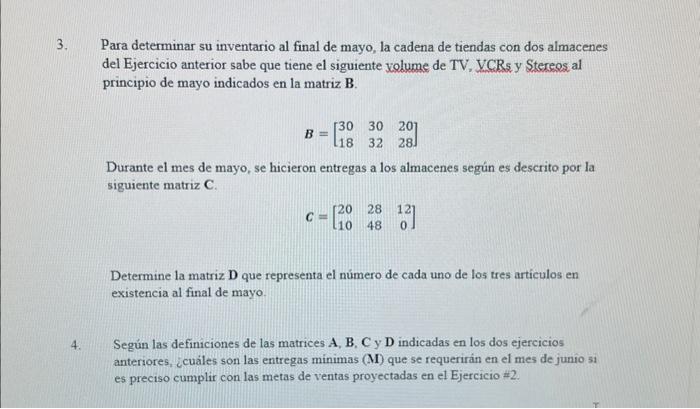 Según las definiciones de las matrices A, B, C y D | Chegg.com