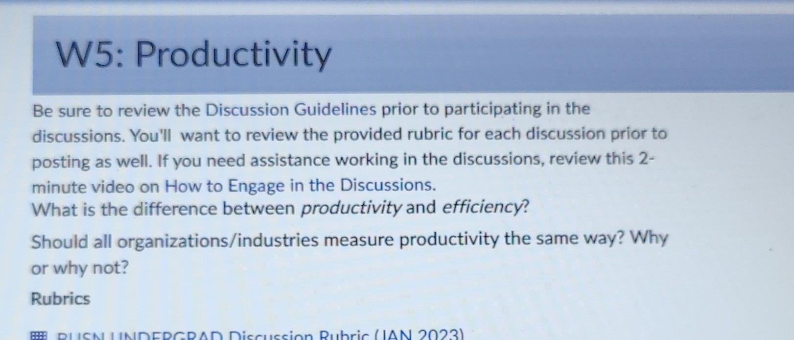 W5: Productivity Be sure to review the Discussion | Chegg.com