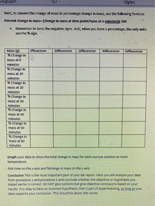 Solved Styles Paragraph Biology 121 Lab Report - Diffusion | Chegg.com