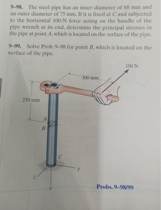 Solved 9-98. The steel pipe has an inner diameter of 68 mm | Chegg.com