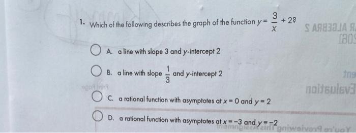 Solved 3 + 2? 1. Which of the following describes the graph | Chegg.com