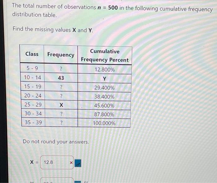 Solved The total number of observations n = 500 in the | Chegg.com
