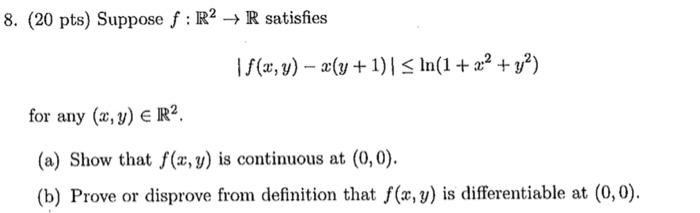 Solved 8. (20 pts) Suppose f:R2→R satisfies | Chegg.com