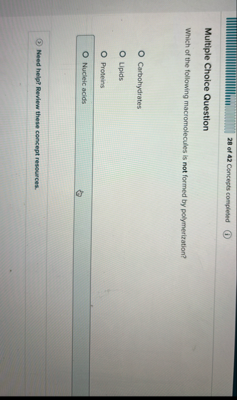Solved 28 ﻿of 42 ﻿Concepts completedMultiple Choice | Chegg.com
