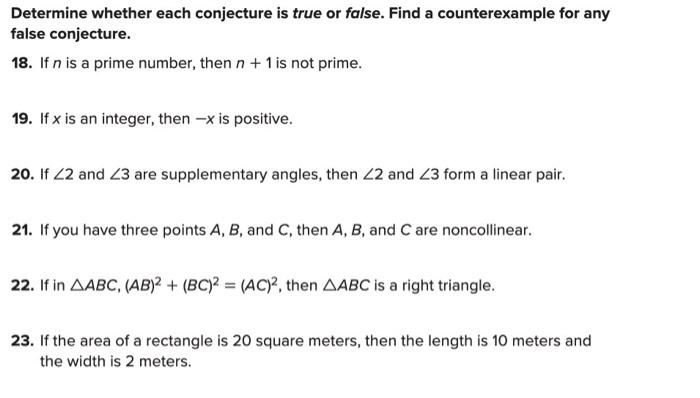 Solved Determine whether each conjecture is true or false. | Chegg.com