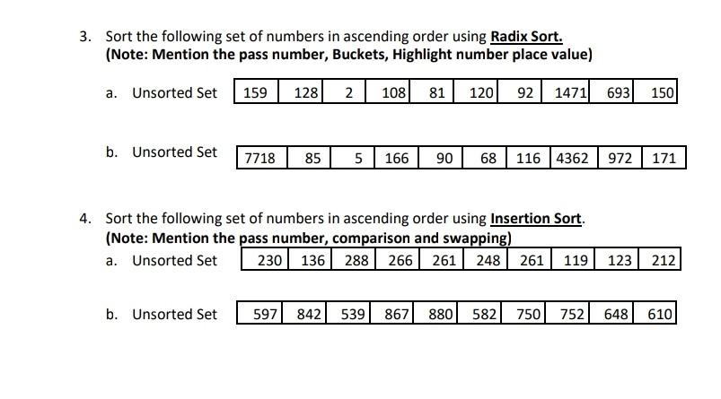 Solved 3. Sort the following set of numbers in ascending | Chegg.com