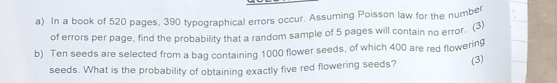 Solved a) In a book of 520 pages, 390 typographical errors | Chegg.com