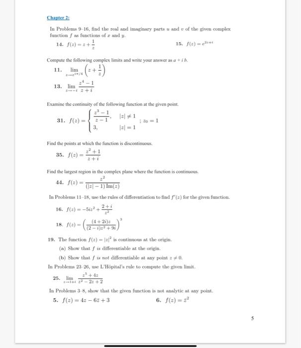 Solved In Problems 9-16, find the real and imaginary parts u | Chegg.com