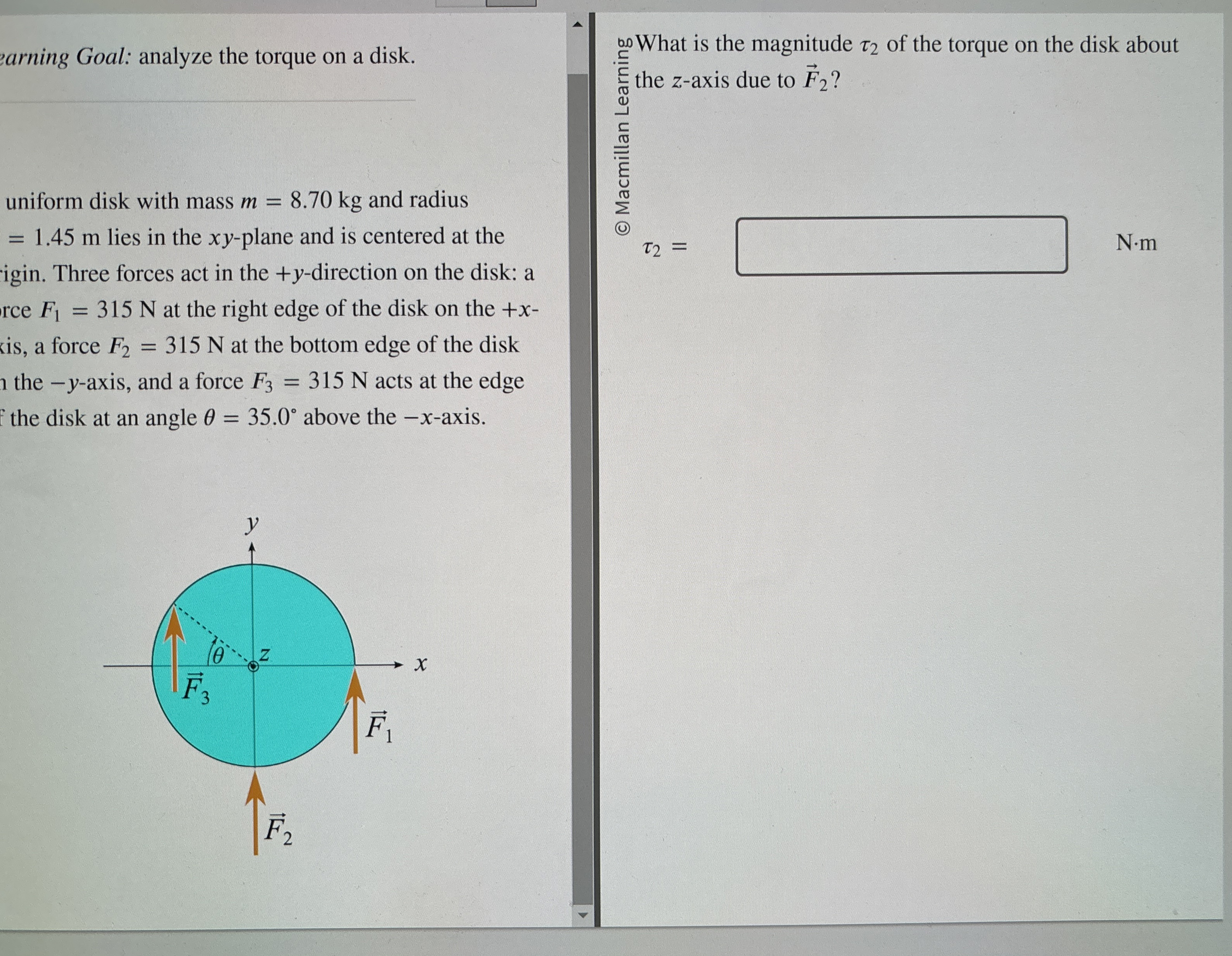 Solved arning Goal: analyze the torque on a disk.uniform | Chegg.com