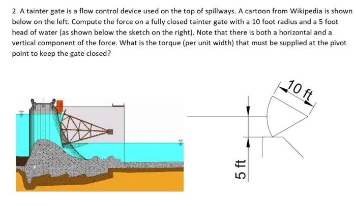 Solved 2. A tainter gate is a flow control device used on | Chegg.com
