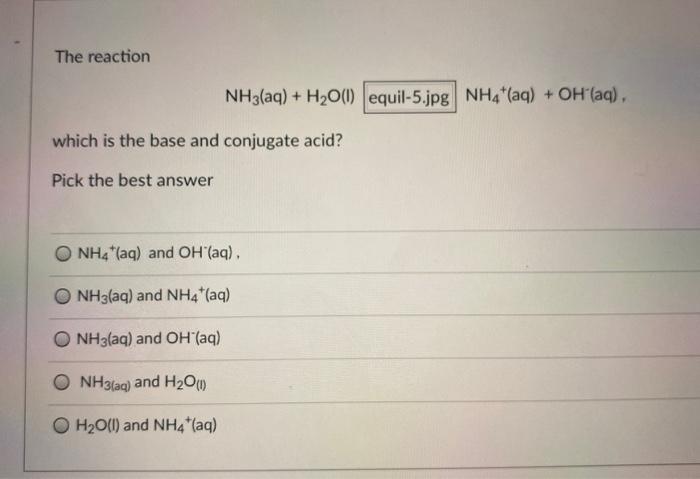 Solved The reaction NH3(aq) + H2O(1) equil-5.jpg NH4"(aq) + | Chegg.com
