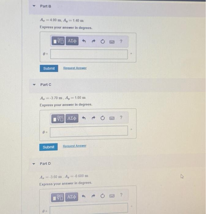 Solved Ax=4.00 m,Ay=1.40 m Express your answer in degrees. | Chegg.com