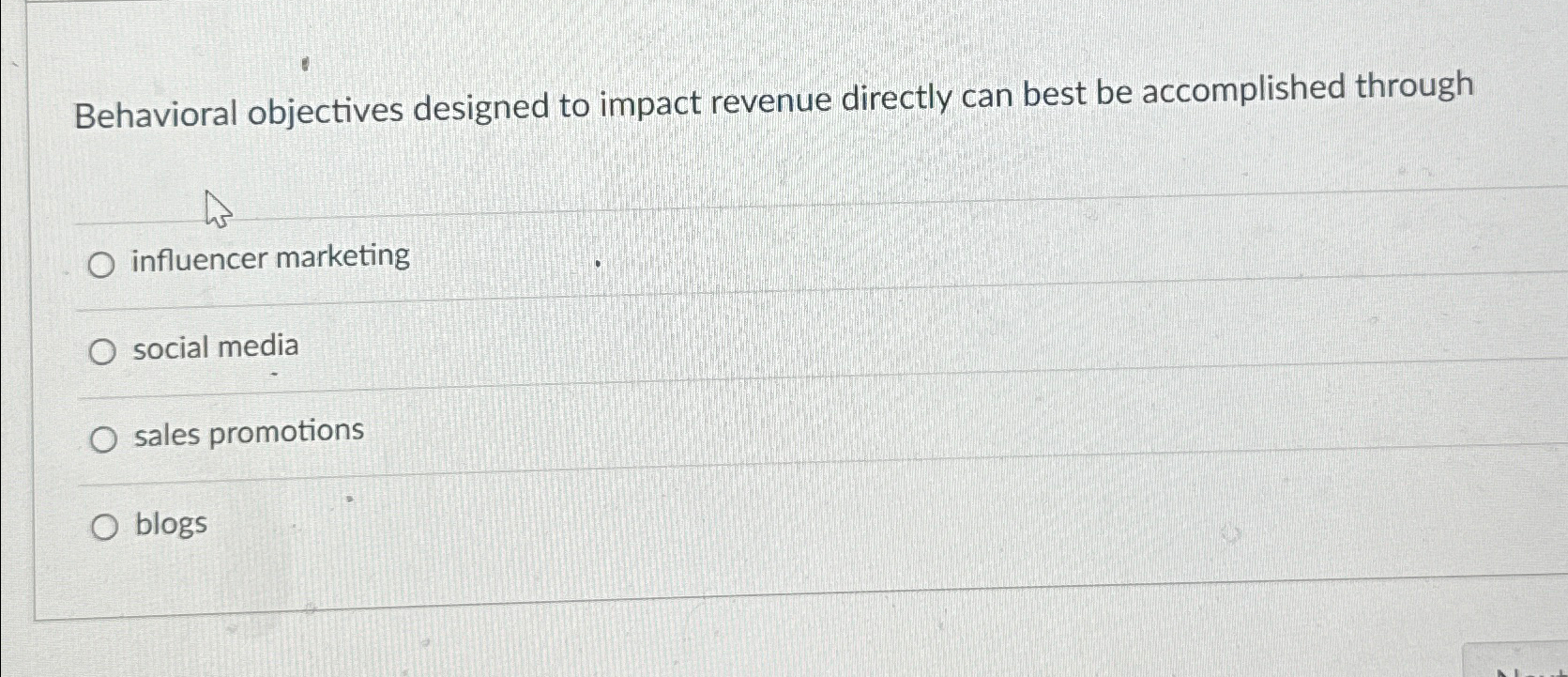 Solved Behavioral objectives designed to impact revenue | Chegg.com