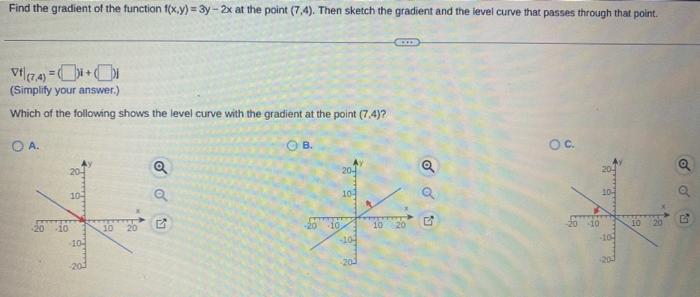 Solved Find the gradient of the function f(x,y)=3y−2x at the | Chegg.com