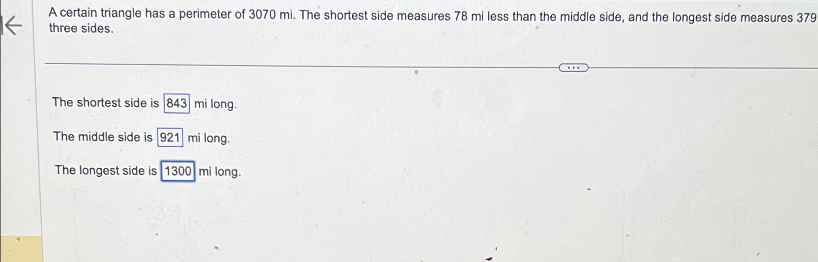 Solved A certain triangle has a perimeter of 3070mi. ﻿The | Chegg.com