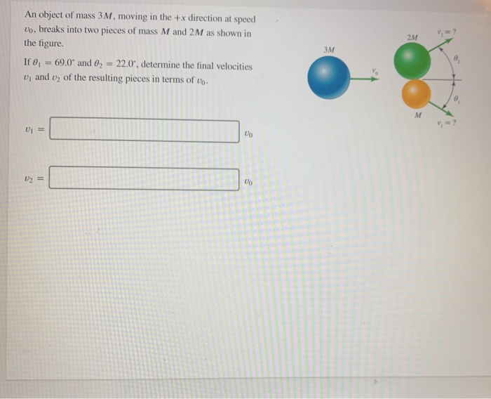 Solved 2M An object of mass 3M, moving in the +x direction | Chegg.com