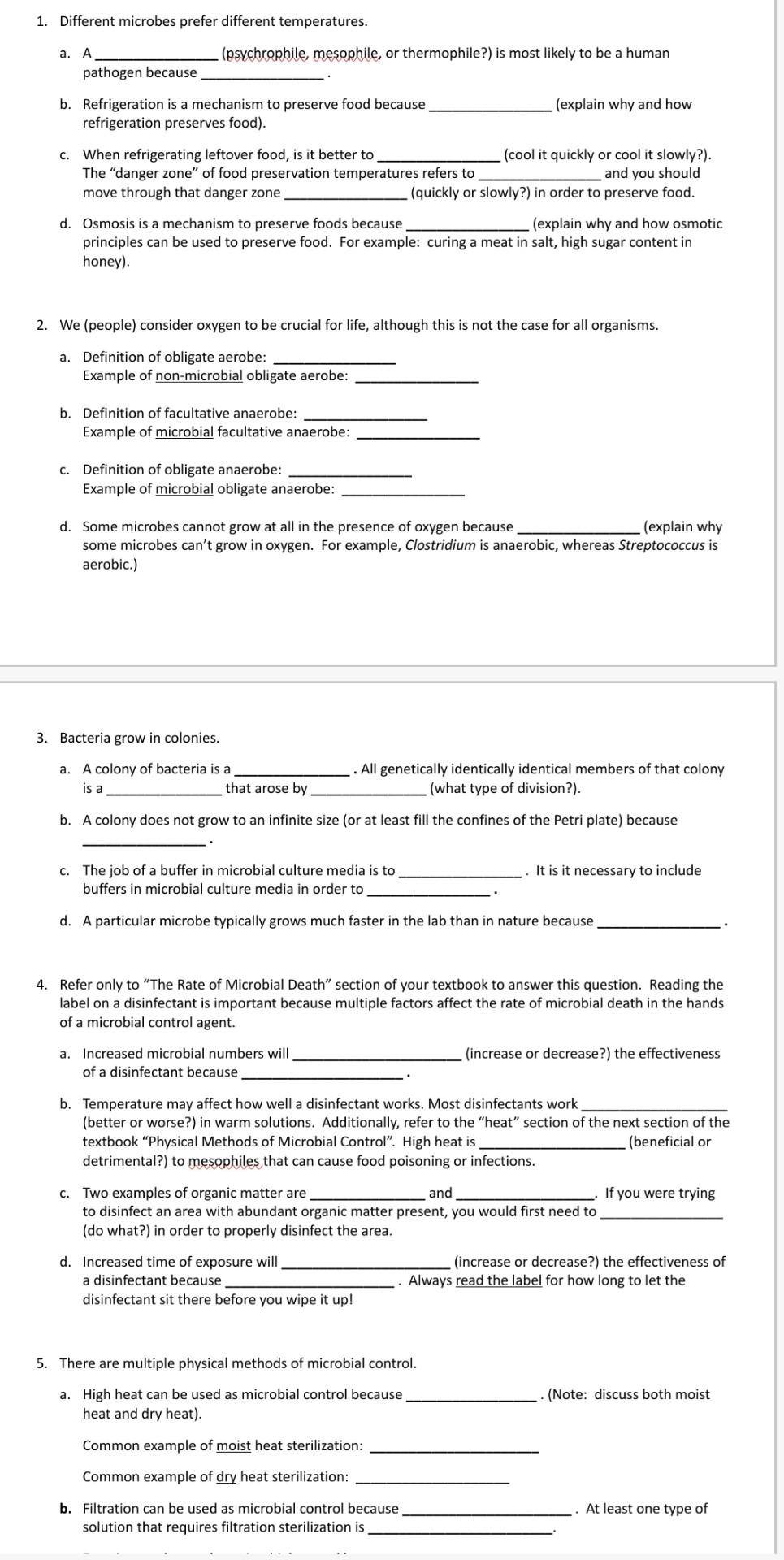 Solved 1. Different microbes prefer different temperatures. | Chegg.com
