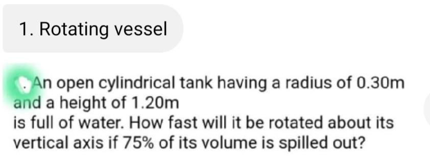 Solved 1. Rotating vessel An open cylindrical tank having a | Chegg.com