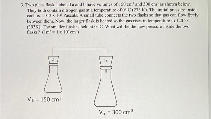Solved 3. Two glass flasks labeled a and b have volumes of | Chegg.com