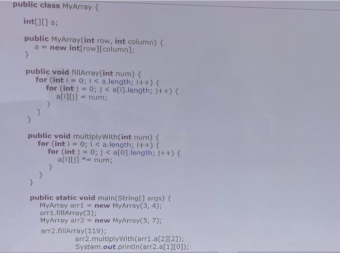 Solved public class MyArray ( int(1) a; public MyArray(int | Chegg.com