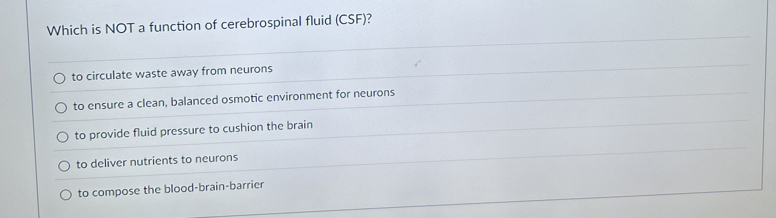 Solved Which is NOT a function of cerebrospinal fluid | Chegg.com