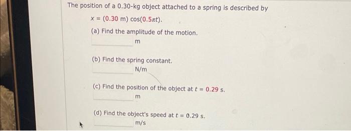 Solved Position Of A 0 30−kg Object Attached To A Spring Is