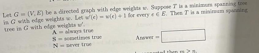Solved Let G=(V,E) be a directed graph with edge weights w. | Chegg.com
