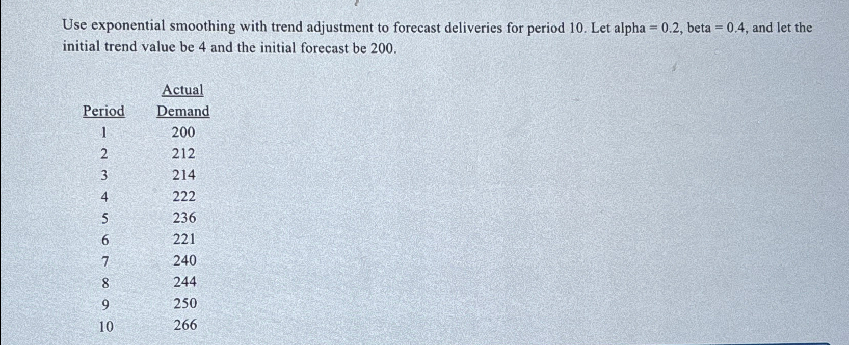 Solved Use exponential smoothing with trend adjustment to | Chegg.com
